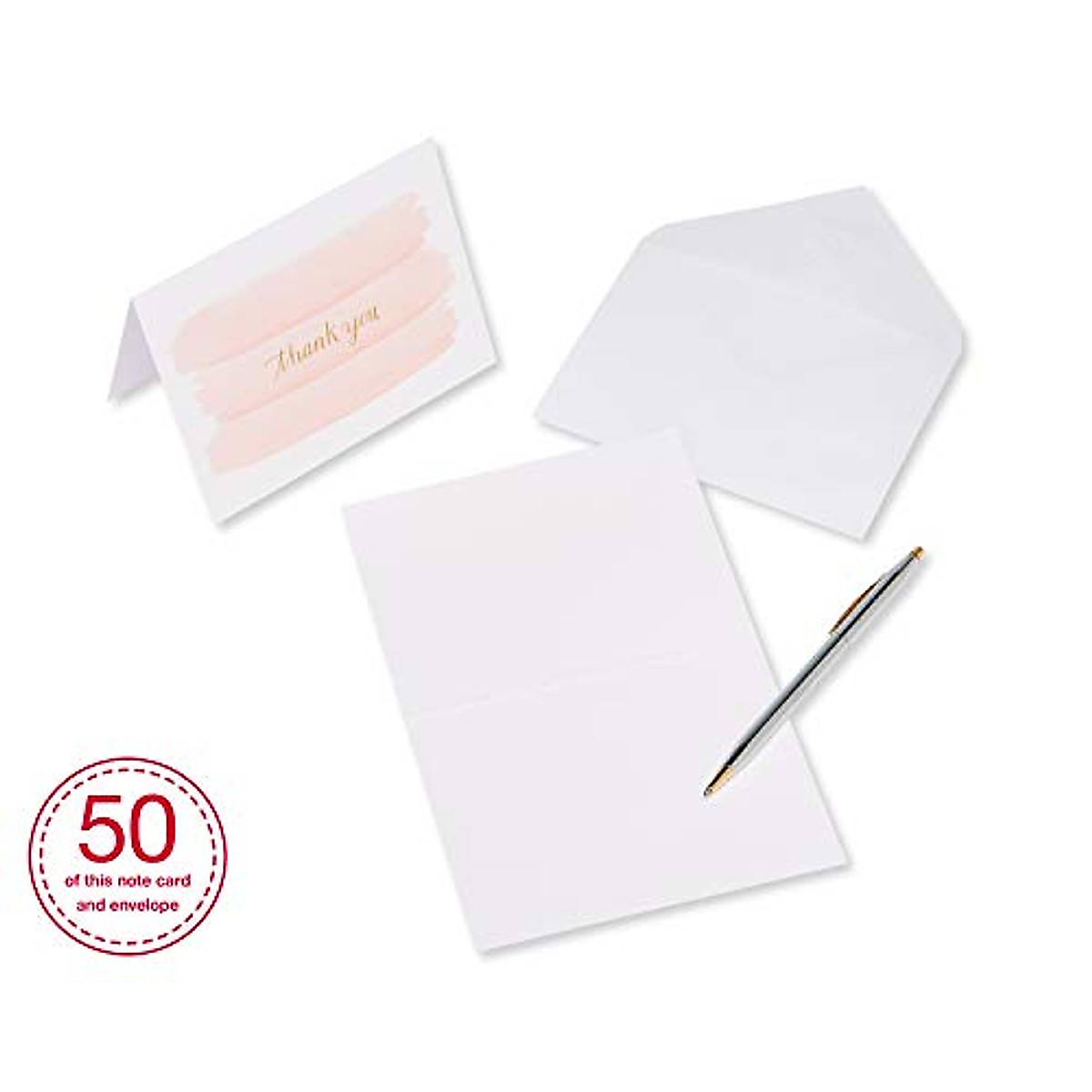 American Greetings Thank You Cards with Envelopes, Pink Brushstrokes (50-Count)