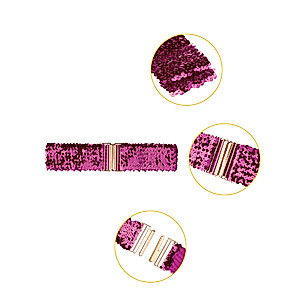 Allegra K Womens Wide Waist Belts Interlock Buckles Sequins Decor Shinny Stretchy Belts 2PCS 60cm/23.62" Dark Purple