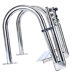 Amarine Made Boat Ladder 4 Step Pontoon Boat Ladder Folding Stainless Steel Dock Ladder Telescoping Ladder with Wide Steps Swim Deck Ladder with Pedal Hand Railing,Retaining Strap-400lb