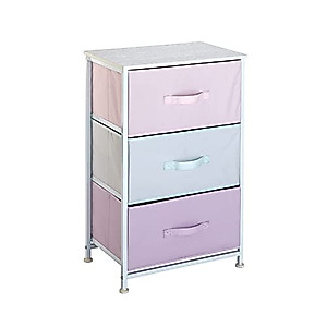 Urban Shop 3 Tier Fabric Drawer Storage Cart with MDF Wood Frame, Pastel with White Frame