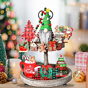 ZTBBW Christmas Decor - Christmas Tiered Tray Decorations Set, 12 PCS Farmhouse Tiered Tray Christmas Decor Wooden Signs Gnome Plush, Indoor Christmas Decorations for Home Office Table Centerpiece