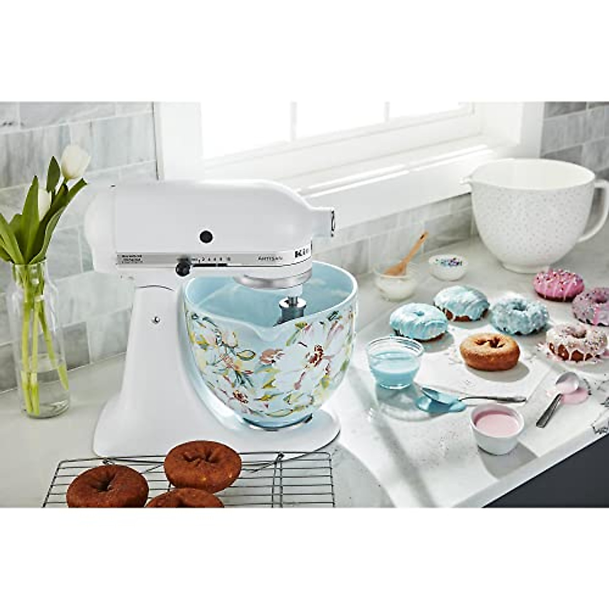 KitchenAid 5 Quart Ceramic Bowl for all KitchenAid 4.5-5 Quart Tilt-Head Stand Mixers KSM2CB5PWG, White Gardenia