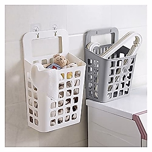 Laundry Hamper 1Pc Wall-Mounted Large Laundry Basket Household Bathroom Punching Free Dirty Clothes Storage Basket Plastic Hollow Out Hamper (Color : Medium Grey)