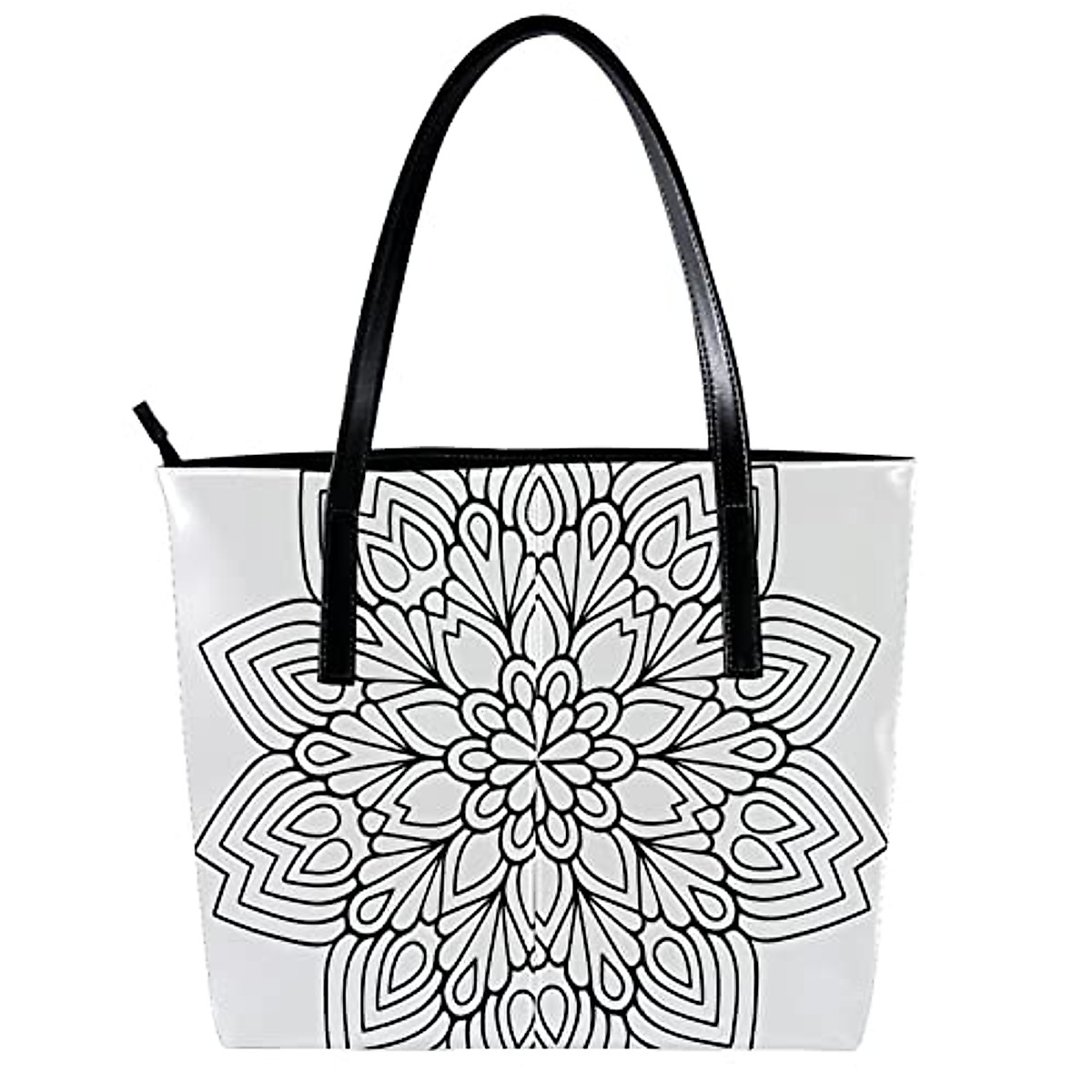 Black & White Boho Pattern Handbags for Women Large Purses Leather Tote Bag School Shoulder Bag