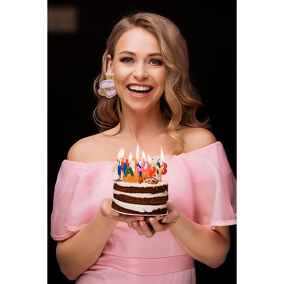 CEALXHENY Beaded Birthday Earrings for Women Delicate Birthday Queen Heart Drop Dangle Earrings Statement Handmade Birthday Party Jewelry Gifts (Pink)