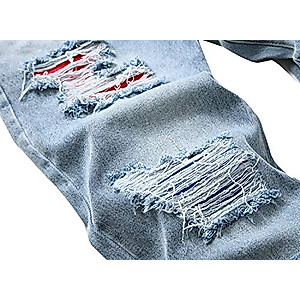 COOSVEN Men Ripped Jeans, Slim Fit Straight Leg, Denim Pants with Holes (Light Blue, 34)