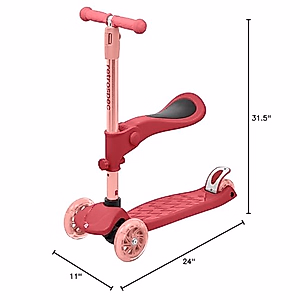 Retrospec Chipmunk Plus Kids’ Kick Scooter 3+ Years - Height Adjustable 3 Wheel Scooters - Learn to Steer, Foldable Seat, LED Lights, & No-Slip Deck - Bubblegum