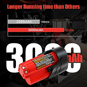 2 Pack 12V 3000mAh Lithium-ion Replacement Battery Compatible with Milwaukee 12 Volt Battery 48-11-2411 48-11-2420 48-11-2401 48-11-2402 48-11-2401 12-Volt Cordless Tools (Red)