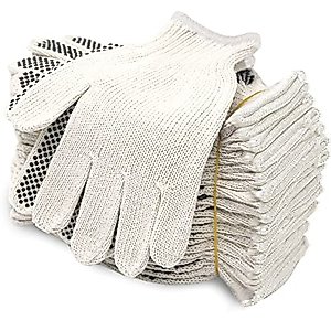 Evridwear Cotton Polyester String Knit Shell Safety Protection Work Gloves for Painter Mechanic Industrial Warehouse Gardening Construction Men & Women 12 Pairs, With one Side Dots, L Size
