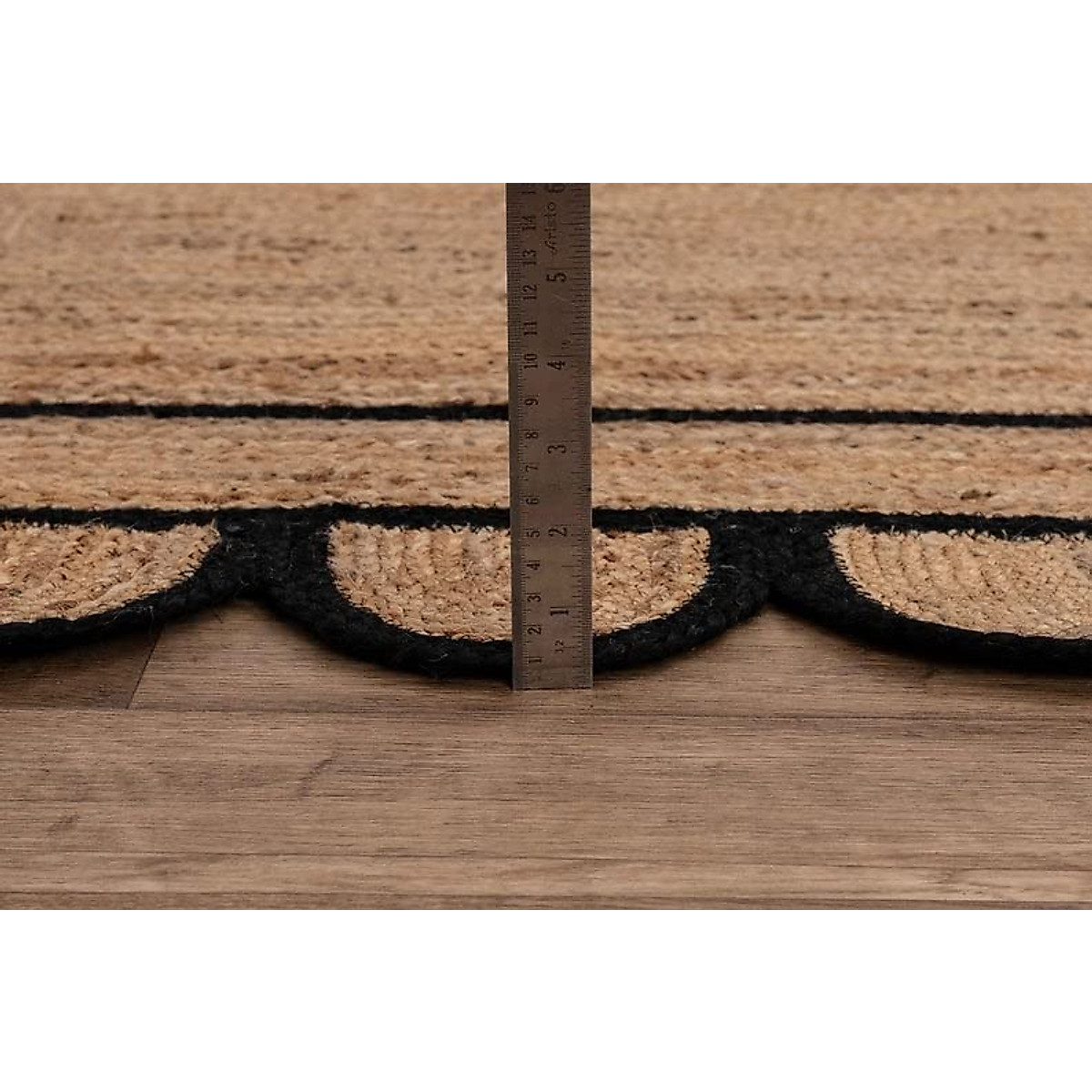 ROYAL ARTS & CRAFTS 2x3,3x5,4x6,5x7,6x9,8x10,9x12 Black Color Scalloped Design Jute Rug Kitchen Rug/ Patio Rug/ Hallway Rug/ Entryway Rug/ Outdoor Rug (3x4 Ft Area Rug)