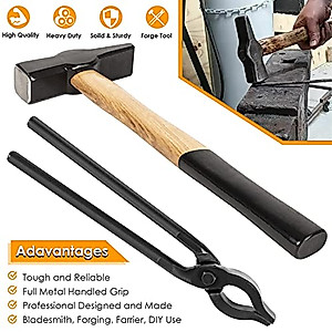 0004930-300 Blacksmiths' Tongs & 0000811-1000 Handmade Blacksmiths’ Hammer Assembled Bladesmith Tool Set for Beginner or Professional Blacksmith Making Farrier, Knife and Tool on Forging Anvil