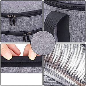 Casserole Carrier,Pie Carrier, Insulated Casserole Carriers Bag Case with Handle,2 Compartments Insulated lunch bag Food Carrier Hot Plate Salad Bowl Holder For Picnic Potluck Trip Holiday.Grey 12.5”