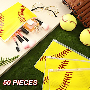 Gersoniel 50 Pieces Makeup Bag Bulk Waterproof Cosmetic Bags Eva Pencil Case Pouch Travel Toiletry Bag with Zippers for Women Players Teams(Yellow,Softball)