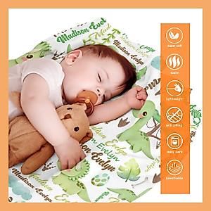 Personalized Baby Name Blanket Dinosaurs Gift for Baby Boys Girls Soft Flannel Newborns Throw Comfy Cozy Fleece Custom Kids Blanket Gifts for Toddler Nursery Birthday Christmas-30 x40