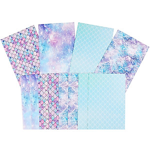 U'COVER Birthday Wrapping Paper for Girls Boys Kids Baby Shower Women Men Mermaid Scale Scallop Galaxy 12 Folded Sheet 4 Style Pattern Gift Wrapping Paper for Wedding Graduation Anniversary 20×29inch
