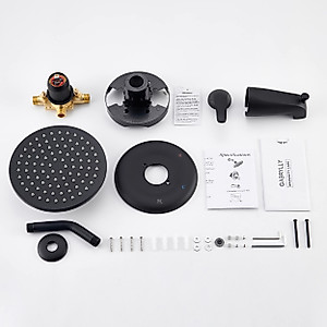 Gabrylly Shower Tub Kit Matte Black, Tub and Shower Faucet Set with 8-Inch Rain Shower Head and Tub Spout, Single-Handle Tub and Shower Trim Kit, Shower Valve Include