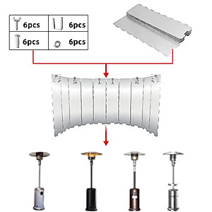 Patio Heater Reflector Shield, Upgraded 12" Height Heat Focusing Reflector for Round Natural Gas and Propane Patio Heaters - for Extra Heat Reflecting Power(10 Panels)