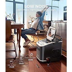 ecozy Countertop Ice Maker, Portable Ice Maker with Self-Cleaning, 9 Bullet Ice Cubes in 6 Mins, 26lbs/24Hrs, Ice Maker Machine with Ice Bags, Handle, Standing Scoop and Basket, Black