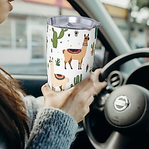 quopvn Alpaca Llama Print 20oz Car Cup Ps Material Lid, Perfect For Hot & Cold Drinks