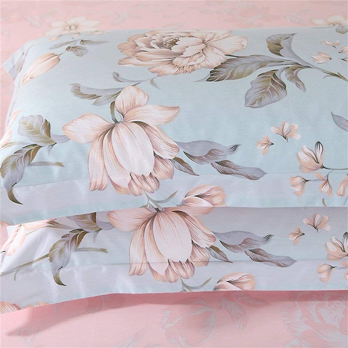 FADFAY Floral Duvet Cover Set 100% Combed Cotton Bedding Sets Reversible Zipper Bedding Chic Floral Bed Sheets (4-Piece, Full Size, 1 Duvet Cover, 1 Flat Sheet, 2 Pillowcases)