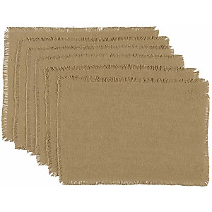 VHC Brands Burlap Natural Placemat Set of 6 Dining Table Mats Fringed Farmhouse Decor