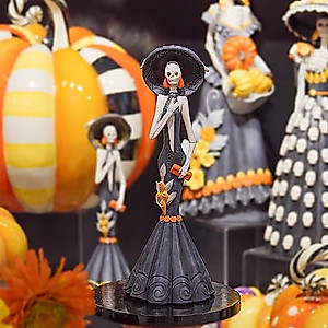 Day-of-The-Dead Halloween-Decorations Catrina Skeleton Figurine - Dia De Los Muertos Decor Resin Lady Skeleton Mexican Traditional Chanukah Hanukkah Farmhouse Decor 4 x 4 x 10.3 in Newman House Studio