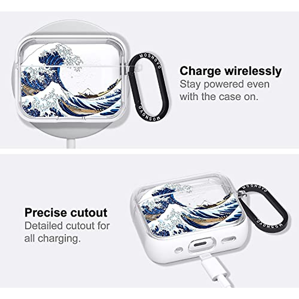 MOSNOVO Airpods Pro 2 Case, Apple Airpods Pro 2 Case, Tokyo Wave Clear Case Design with Luxe Metal Ring Shockproof Protective Cover Case for Airpods Pro Generation