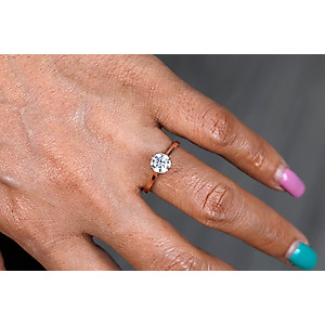 Buy Jewels 10k Solid Gold 6 Prong Round Moissanite Solitaire Engagement Ring for Women 1ct DEW G-H Color VVS1 Quality (Rose Gold, 6)