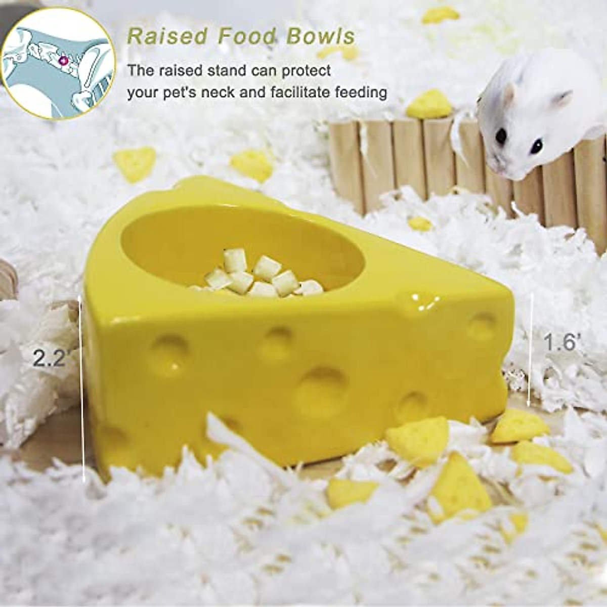 Zhilishu Hamster Food Bowl, 2 Packs Guinea Pig Food & Water Bowls Ceramic Cheese Shape Feeding Drinking Bowl Food Dish Prevent Moving for Small Animals Rabbit Bunny Gerbil Rat Mice (White)