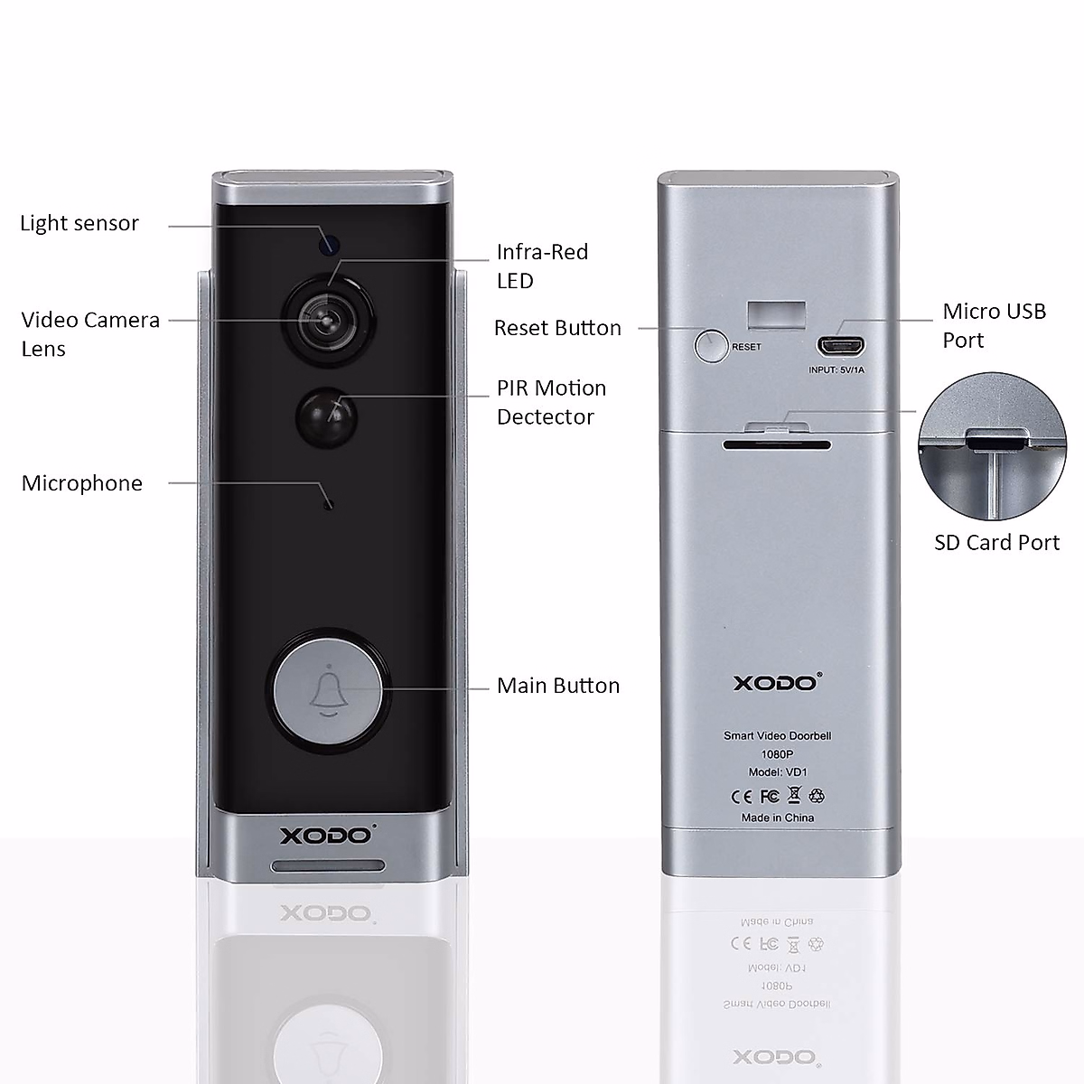 XODO VD1 Smart Home Wireless Security Camera with Night Vision, Waterproof Video Doorbell/WiFi 1080P HD/166°Wide Angel/2-Way Audio/No Monthly Fee/Real-Time Alerts/Rechargeable Batteries