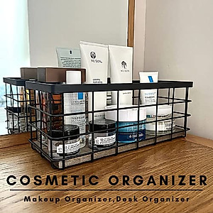 SHIN·YIK Metal Wire Storage Basket Bin 3 Set, for Toilet Paper, Coffee Pod cups, Mail, Letter, Towel, Shampoo, Toilet Tank Tray, Decor Box, Kitchen Bathroom basket for Counter Cabinet Laundry - Black