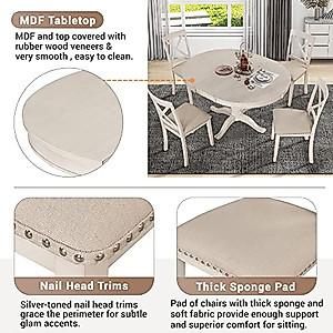 Voohek Kitchen Dining Set, 5-Piece Round Wood Table and Chair, Classic Family Furniture for Dinette, Compact Space, Antique White