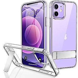 JETech Case for iPhone 12/12 Pro 6.1-Inch with Stand, Support Wireless Charging, Slim Shockproof Bumper Phone Cover, 3-Way Metal Kickstand (Clear)