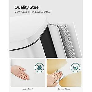 SONGMICS 8-Gallon Trash Can, Stainless Steel, with Hinged Lid, Plastic Inner Bucket, Soft Closure, Odor Proof, Hygienic, White