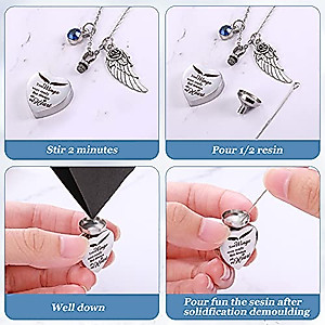 Jadive 3 Pcs Summer Cremation Heart Urn Necklace Ashes Jewelry for Women Ocean Crystal Necklace Waterproof Memorial Pendant Stainless Steel Keepsake with Angel Wing 12 Birthstones Filling Kit