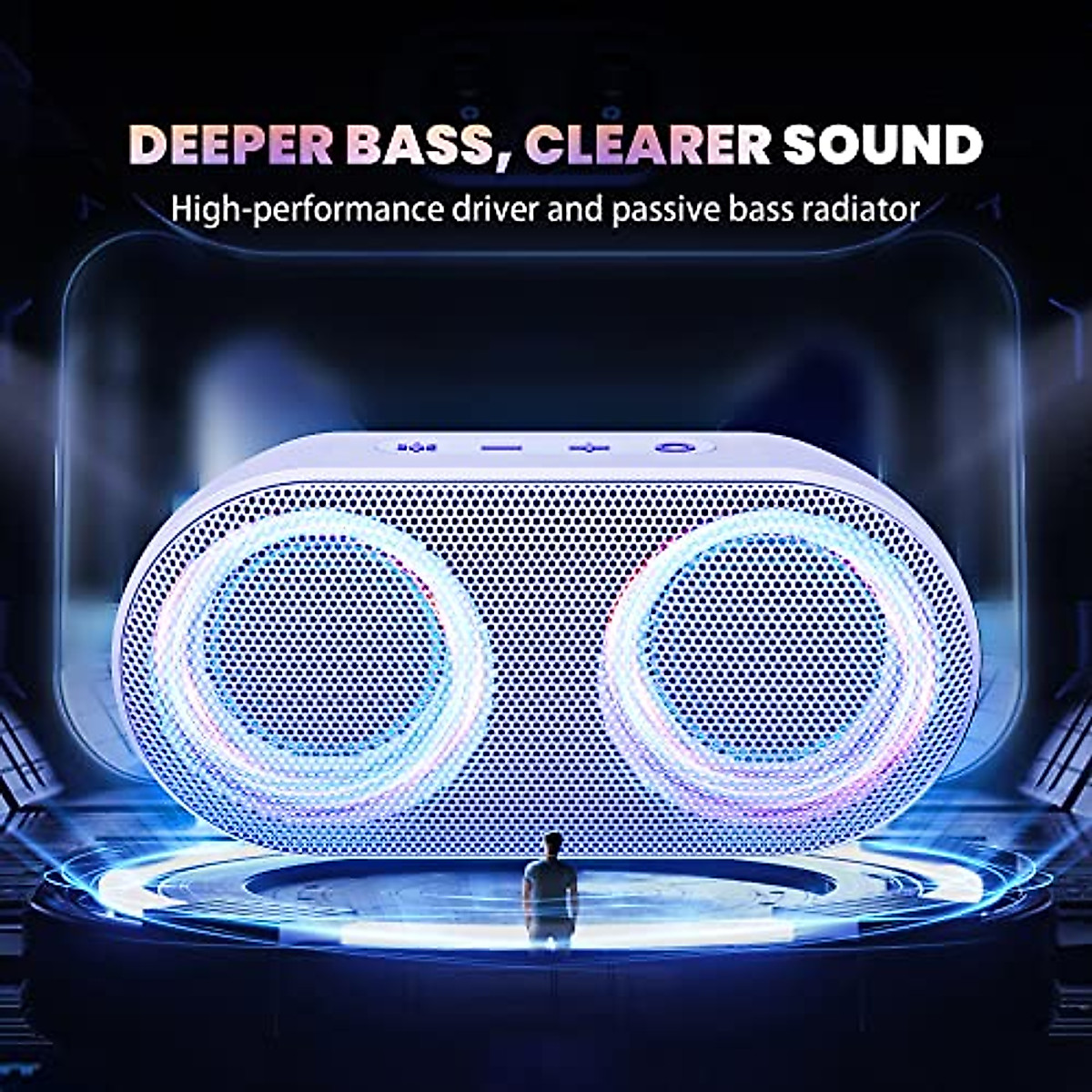 MIATONE Portable Bluetooth Speakers with Bass, Wireless Speakers with Powerful Subwoofer, IPX7 Waterproof, Bluetooth 5.3, 24H Playtime, TWS Portable Speaker with Lights for Gifts Party Outdoor Shower