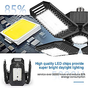 2 Pack LED Garage Lights, 4 +1 Panels 120W 15000LM-6500K Adjustable Ceiling Garage Light with E26/E27 Screw Base Deformable Lighting for Garage Barn Workshop Warehouse Residential High Bay Light