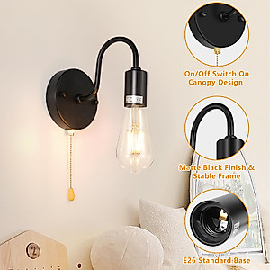 Spiglamm Black Wall Sconces with On/Off Switch,Industrial Metal Wall Lamps for Bedrooms Set of 2, Pull Chain Wall Mount Light for Bedroom Living Room Hallway