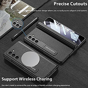 Miimall for Galaxy Z Fold 5 Case, Built-in S Pen Holder+Magnetic Hinge Protection+Screen Protector+Kickstand Military Grade Shock-Proof Protection Phone Case for Samsung Galaxy Z fold 5 (Grey)