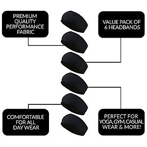 Styla Hair Solid Headband for All Hair Types – 6 Pack Wide Headbands for Women in Soft Stretch Fabric for All Day Wear – Trendy & Stylish Headbands for Women's Hair (Black)