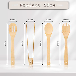[4PCS] Wooden Bamboo Cooking Utensils : Salad Tongs, Wood Spoons, Slotted Spoon, Bamboo Forks, 11.8inch Long Handle Salad Serving Utensils is Perfect Choice for Daily Cooking and Gifts.USOONESP
