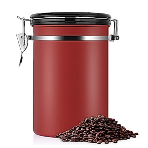 Coffee Canister Red, Stainless Steel Airtight Coffee Container, Ground Coffee Bean Storage with Date Tracker, Vacuum Sealed Espresso Airtight Container, Coffee Jar, Sugar Container