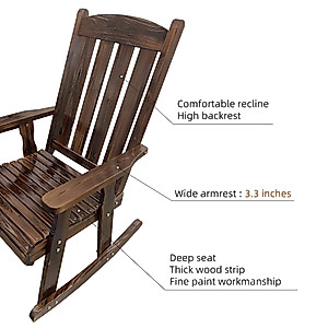 Wooden Rocking Chair with Comfortable Backrest Inclination, High Backrest and Deep Contoured Seat, Solid Fir Wood, Heavy Duty 600 LBS, for Both Outdoor and Indoor, Porch and Patio (Deep Brown)