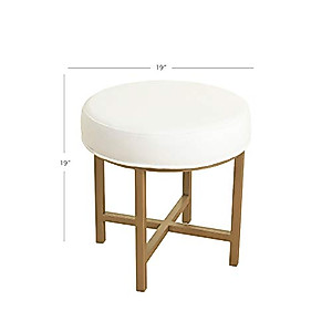 HomePop Round Metal Base Decorative Ottoman, White Velvet