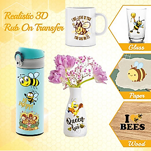 6 Sheets Bee Rub On Transfers for Crafts, 5.5 x 4 Inch Rub On Transfers Stickers, Bee Rub-On Transfers Decals for DIY Wood Paper Water Bottle (Bee)