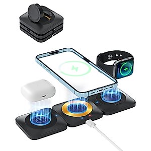 3 in 1 Wireless Charger for iPhone, iAXBi Magnetic Cell Phone Charging Station, Detachable Travel Charger Pad for iPhone 14/13/12 Series AirPods 3/2/Pro iWatch(Adapter not Included)