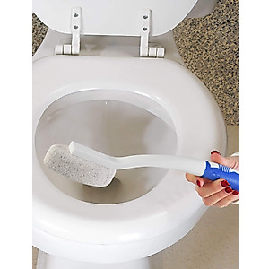 Home-X Pumice Toilet Cleaning Wand, Volcanic Pumice Toilet Bowl Cleaner with Handle, Easy-To-Use Scrubbing Wand for Toilet Bowl Stains, 13 ½ " L x 1 ½ " W x 1" H, White/Blue