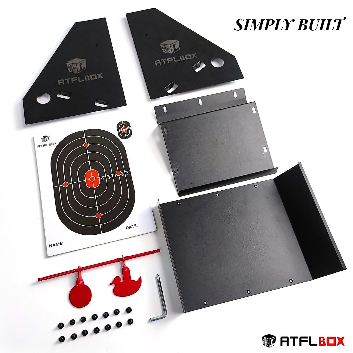 Atflbox 7 x 9 Inch BB Gun Target Trap with 20pcs Paper Targets and Spinning Metal Silhouettes Shooting Targets for Backyard, Outdoor, Indoor, Suitable for Airsoft, Rifle, Pellet Gun