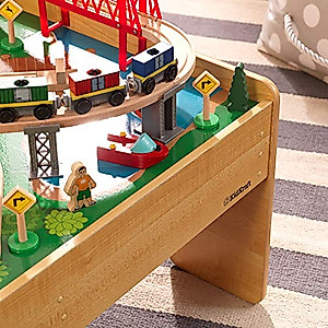 KidKraft Adventure Town Railway Wooden Train Set & Table with EZ Kraft Assembly™ with 120 Accessories and Storage Bins, Gift for Ages 3+
