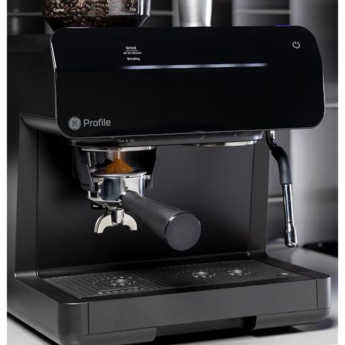GE Profile Semi Automatic Espresso Machine + Steam Frother | Italian-Made 15 Bar Pump for Balanced Extraction | 15 Adjustable Grind Size Levels | WiFi Connected for Drink Customization | Black